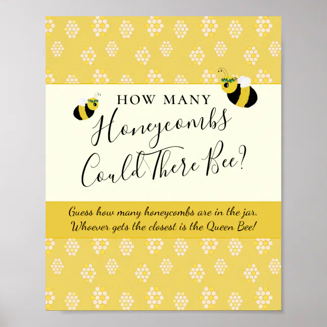 Bee Baby Shower Game Guess How Many Honeycombs Poster | Zazzle