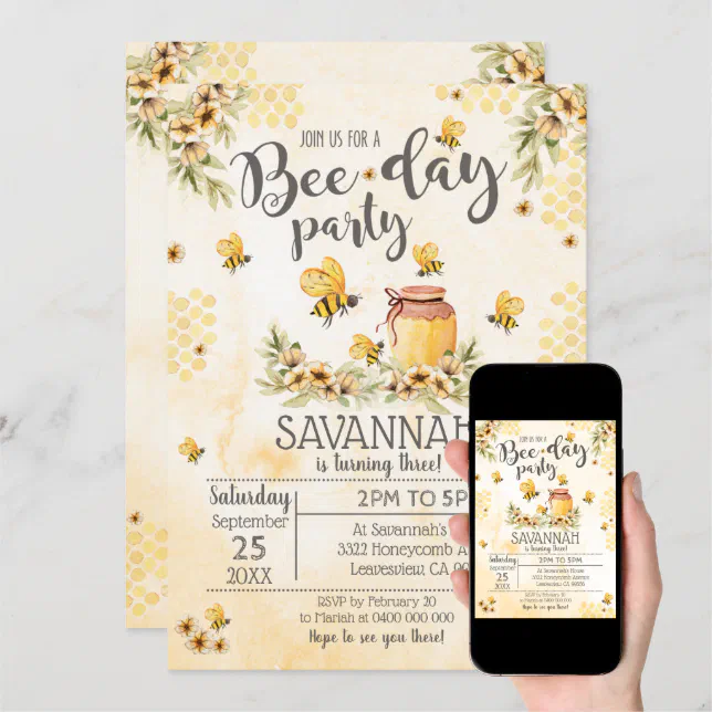 Bee Birthday Invitation Bee Day Party | Zazzle