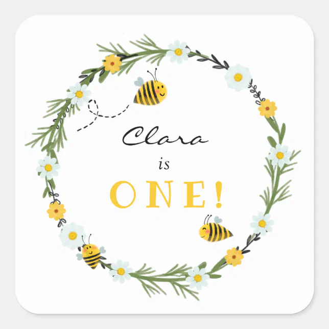 Bee Birthday Square Sticker | Zazzle