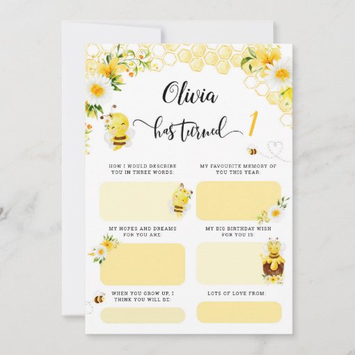 Bee birthday wishes time capsule notes invitation | Zazzle