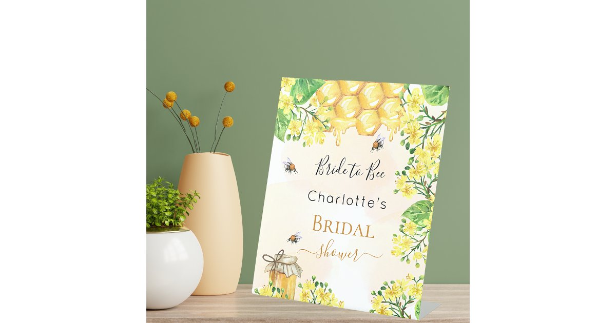 Bee Bridal Shower bride to bee yellow florals Pedestal Sign | Zazzle