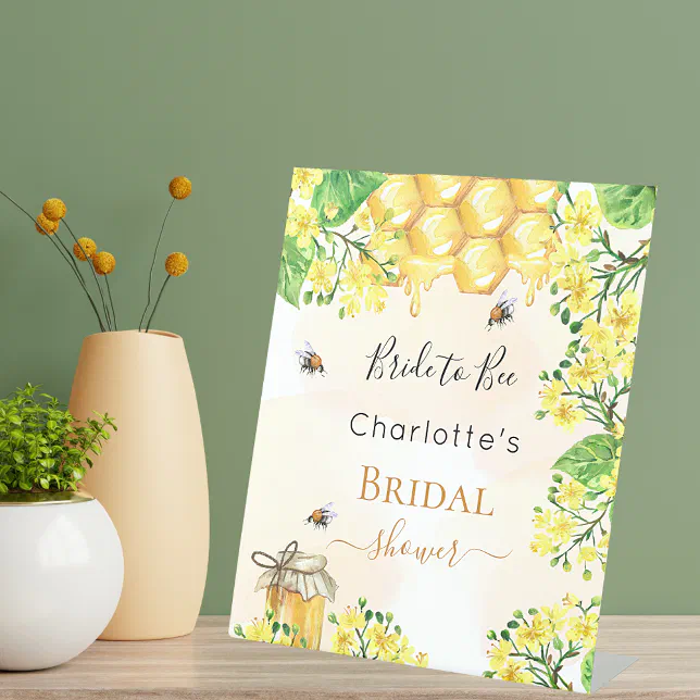Bee Bridal Shower bride to bee yellow florals Pedestal Sign | Zazzle