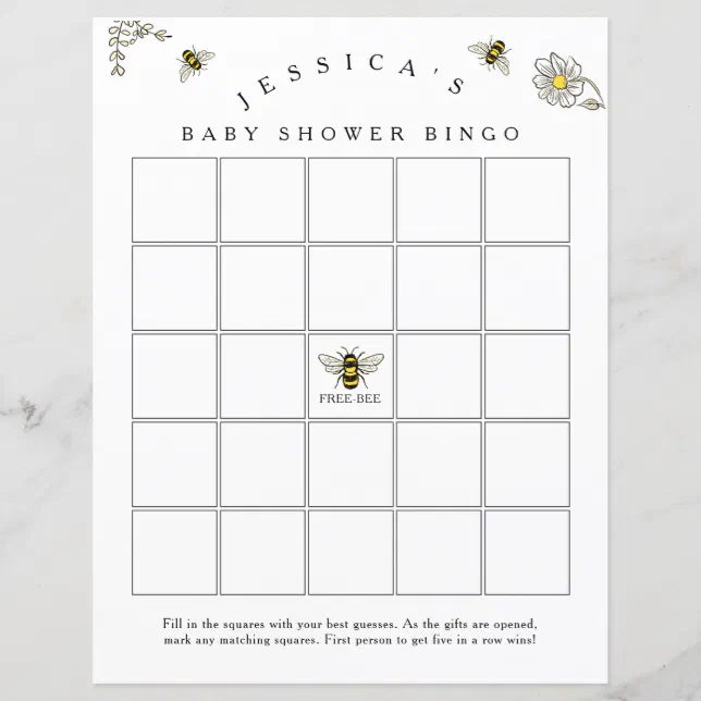 Bee Bumble Bee Baby Shower Bingo Game | Zazzle