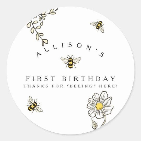 Bee Bumble Bee Birthday Classic Round Sticker | Zazzle.com