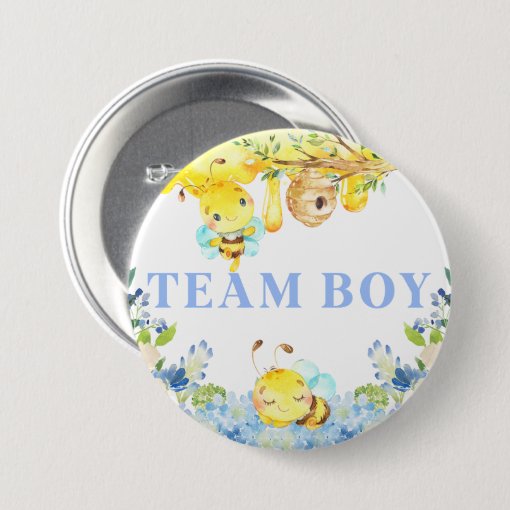 bee bumblebee gender reveal team boy button. button | Zazzle