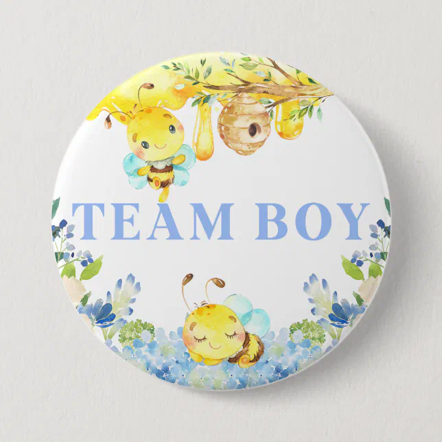 bee bumblebee gender reveal team boy button. button | Zazzle