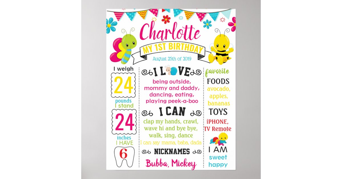 Bee Butterfly Spring Summer Birthday sign | Zazzle