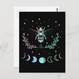 Bee Crescent Moon Wicca Pastel Goth Insect Witchy Postcard | Zazzle