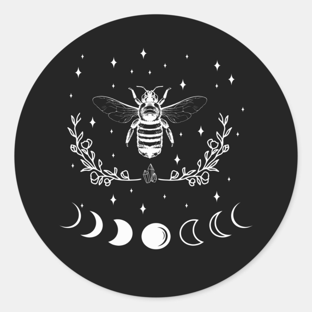 Bee Crescent Moon Witchcraft Wicca Goth Insect Classic Round Sticker ...