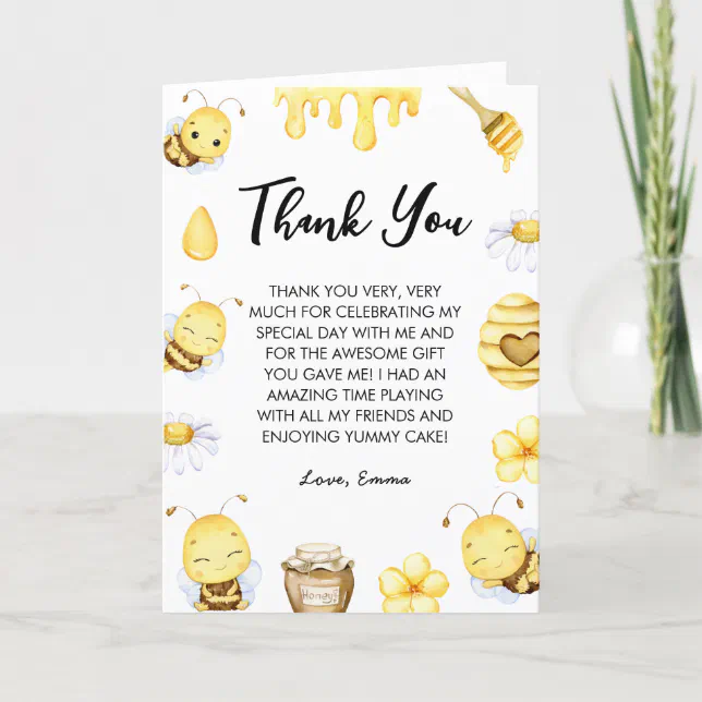 Bee Day Birthday Thank You Card | Zazzle