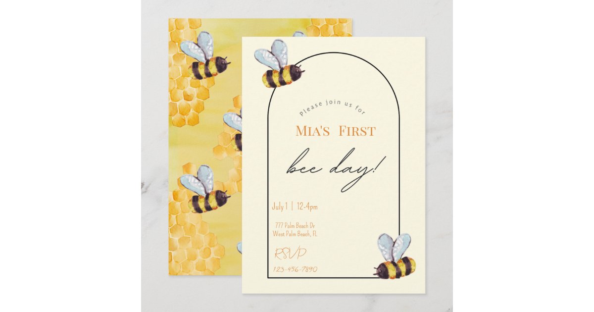 Bee-Day Organic Bee Themed Modern Minimal Birthday Invitation | Zazzle