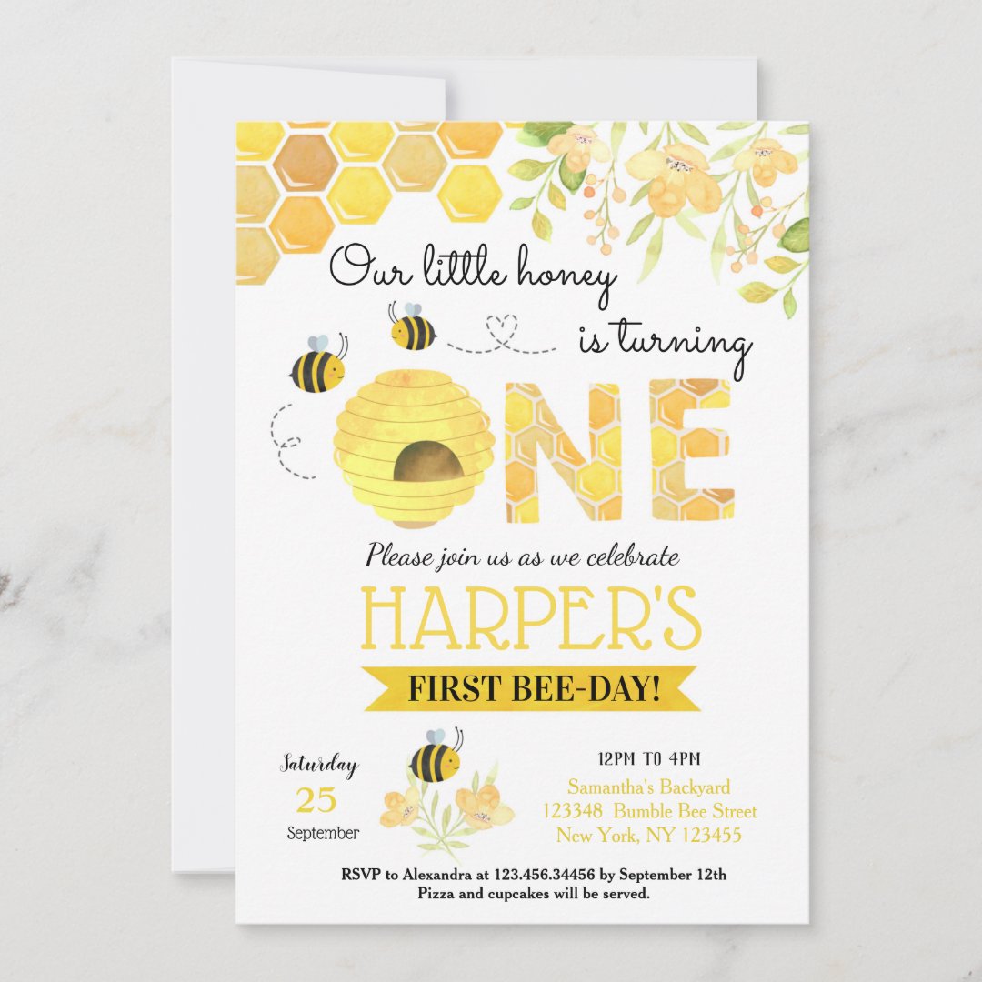 Bee First Birthday party invitations Bumble Bee | Zazzle