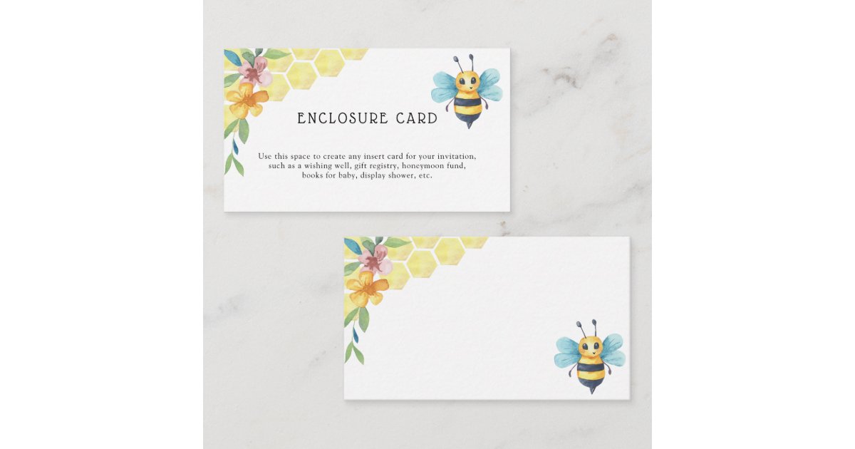 Bee floral - Custom Text Enclosure Card | Zazzle