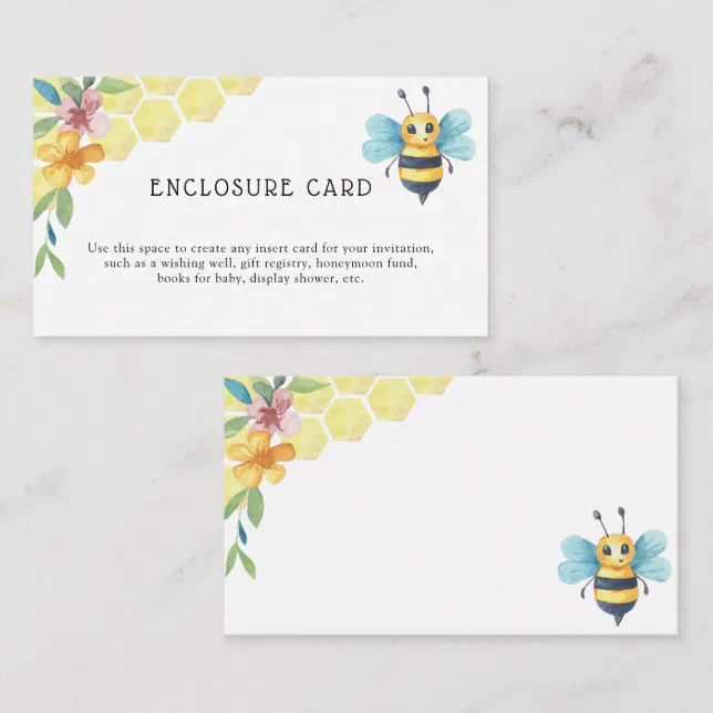 Bee floral - Custom Text Enclosure Card | Zazzle