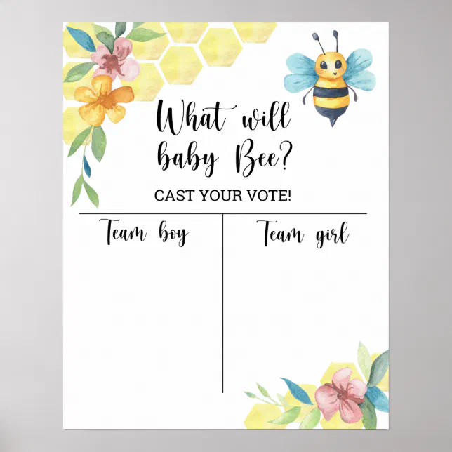 Bee Gender reveal Boy or Girl chart | Zazzle