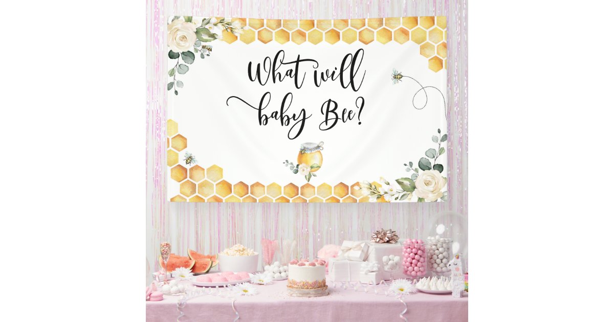 Bee gender reveal what will baby bee banner | Zazzle