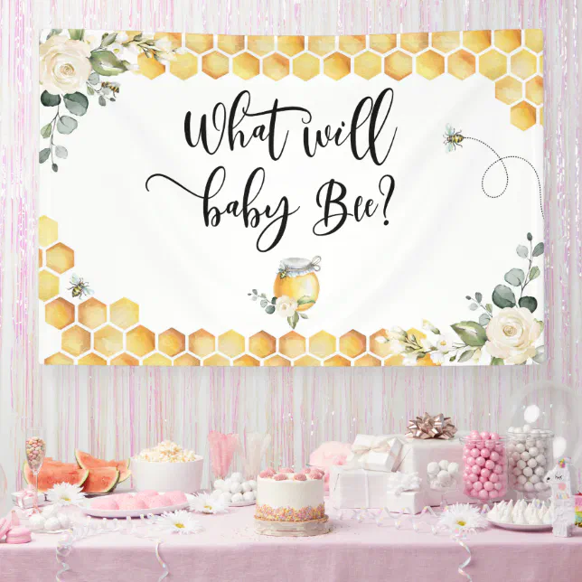 Bee gender reveal what will baby bee banner | Zazzle