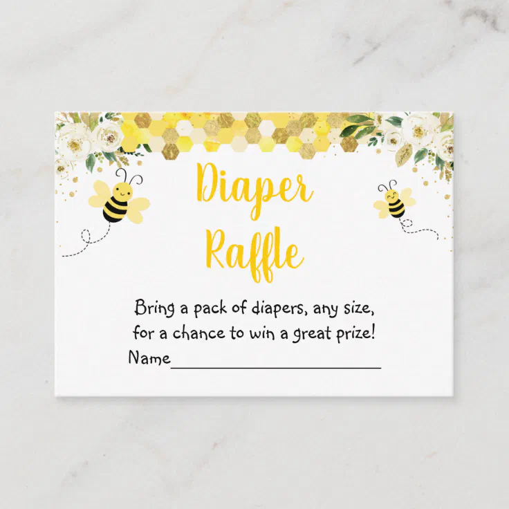 Bee Gold Floral Baby Shower Diaper Raffle Enclosure Card | Zazzle