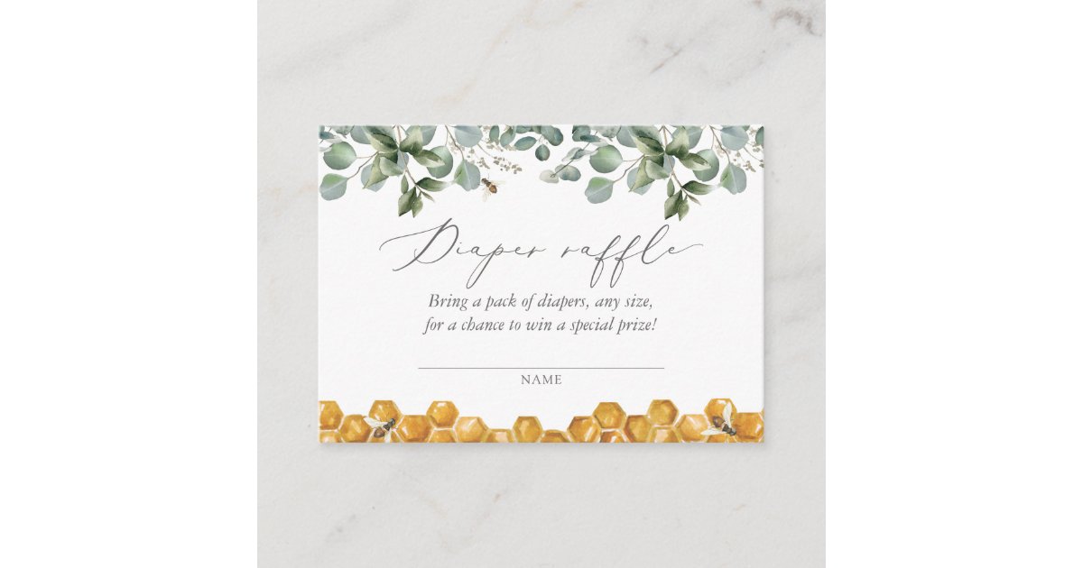 Bee Greenery Baby Shower Diaper Raffle Ticket Enclosure Card | Zazzle