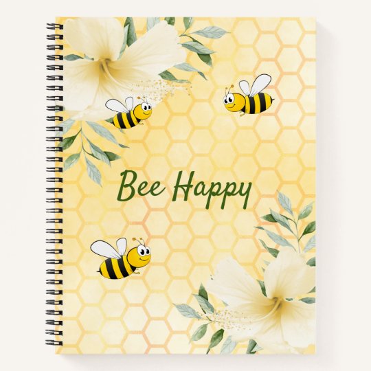 Bee Happy bumble bees yellow honeycomb summer Notebook | Zazzle.com