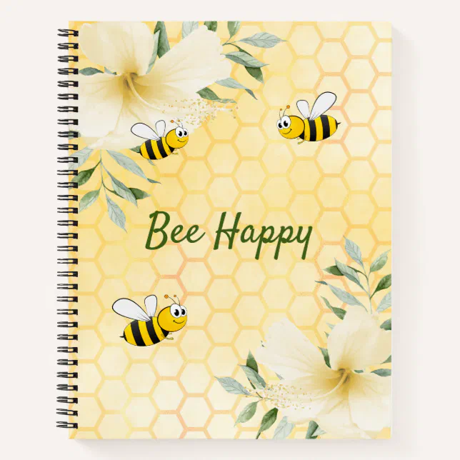 Bee Happy bumble bees yellow honeycomb summer Notebook | Zazzle