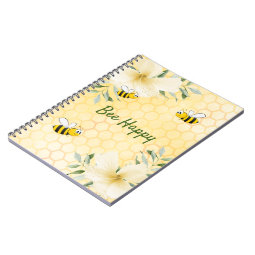 Bee Happy bumble bees yellow honeycomb summer Notebook | Zazzle