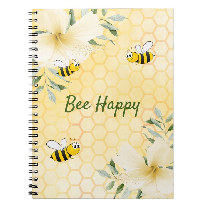 Bee Happy bumble bees yellow honeycomb summer Notebook | Zazzle.com