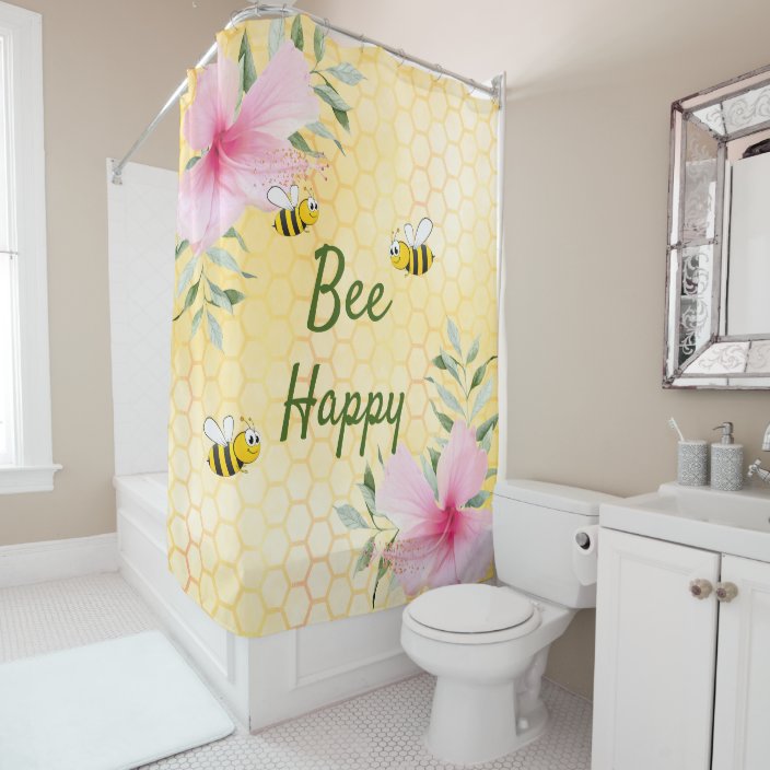 Bee Happy bumble bees yellow honeycomb sweet Shower Curtain | Zazzle.com
