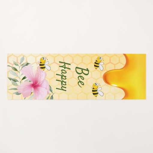 Bee Happy bumble bees yellow honeycomb sweet Yoga Mat | Zazzle