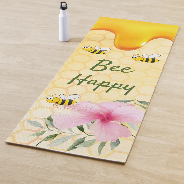 Bee Happy bumble bees yellow honeycomb sweet Yoga Mat | Zazzle