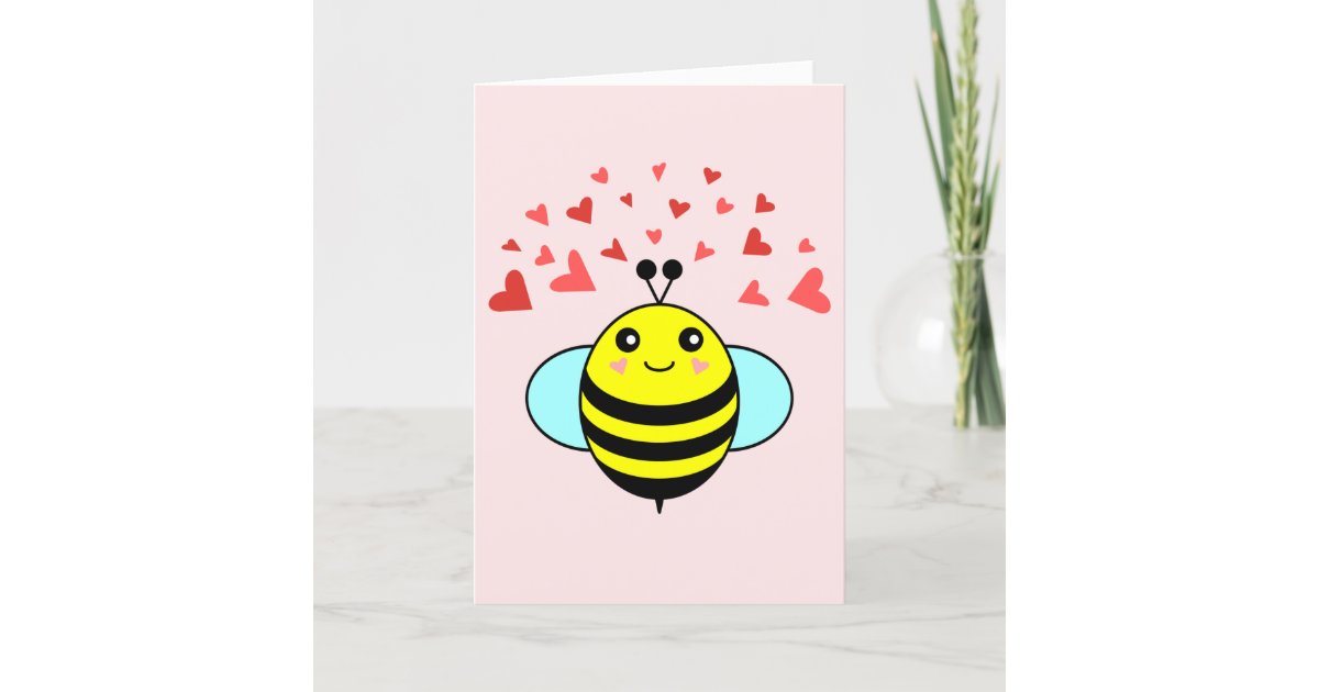 Bee Happy Love Heart Valentine's Day Holiday Card | Zazzle