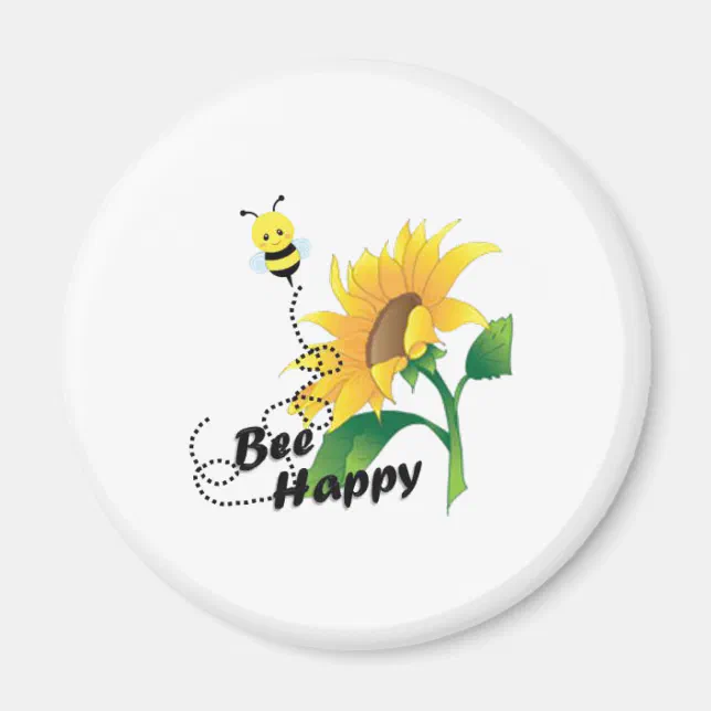 Bee Happy Magnet with Sunflower | Zazzle
