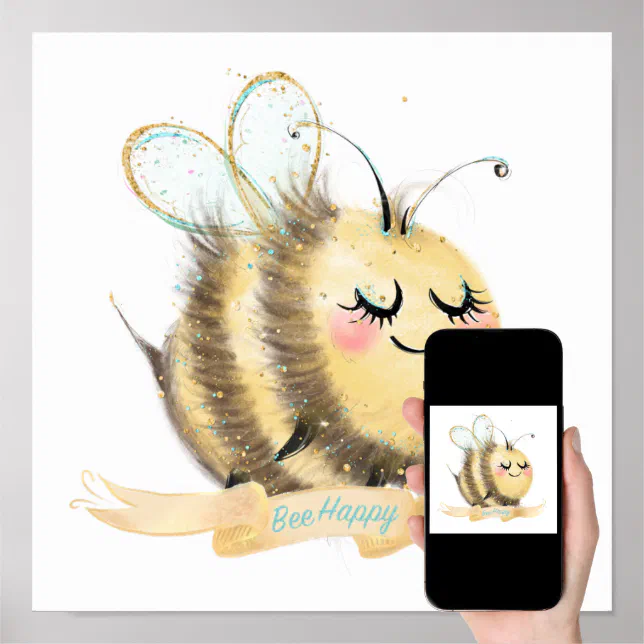 Bee Happy Nursery Poster | Zazzle