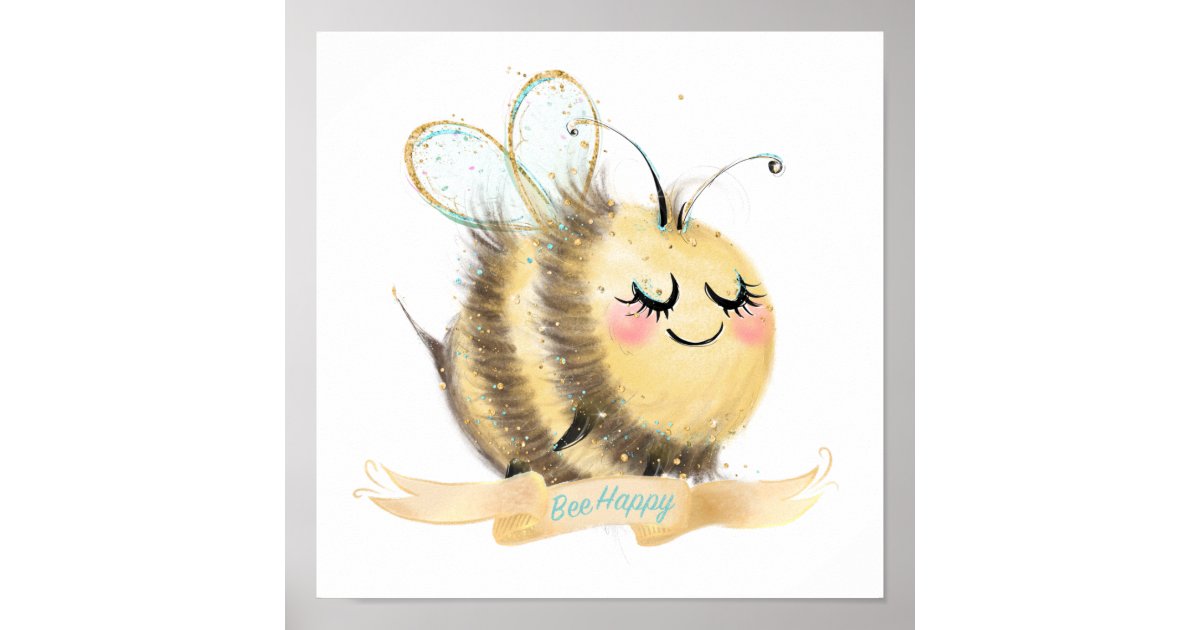 Bee Happy Nursery Poster | Zazzle