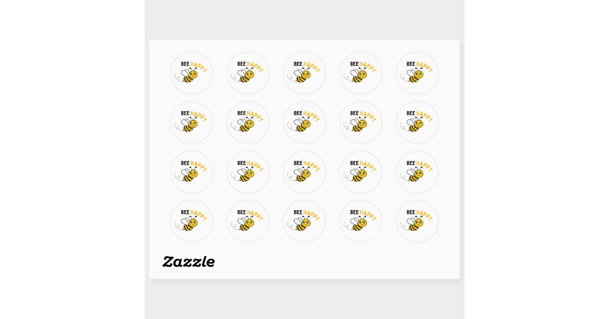 bee happy script classic round sticker | Zazzle