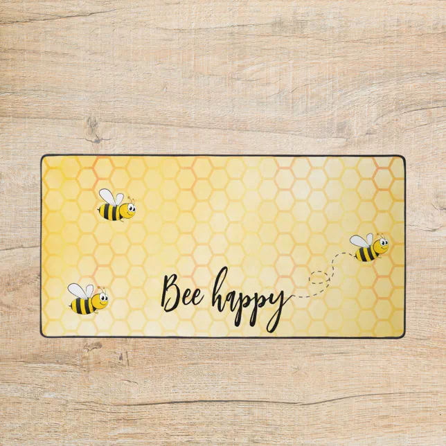 Bee happy yellow honeycomb desk mat | Zazzle