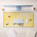 Bee happy yellow honeycomb desk mat | Zazzle