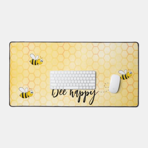 Bee happy yellow honeycomb desk mat | Zazzle