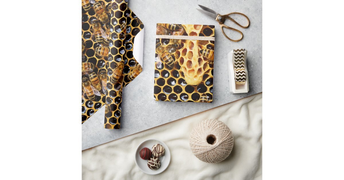 Bee Hive with Honeycomb Up Close Wrapping Paper | Zazzle