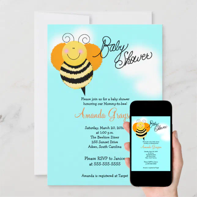 Bee Hop Bumble Bee Baby Shower Invitation 5x7 | Zazzle