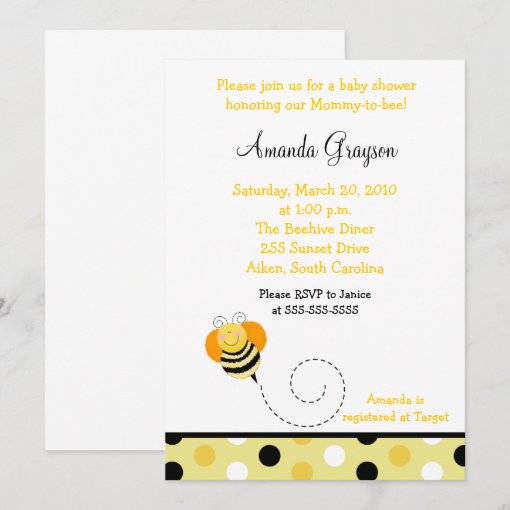 Bee Hop Bumble Bee Baby Shower Invitation 5x7 | Zazzle