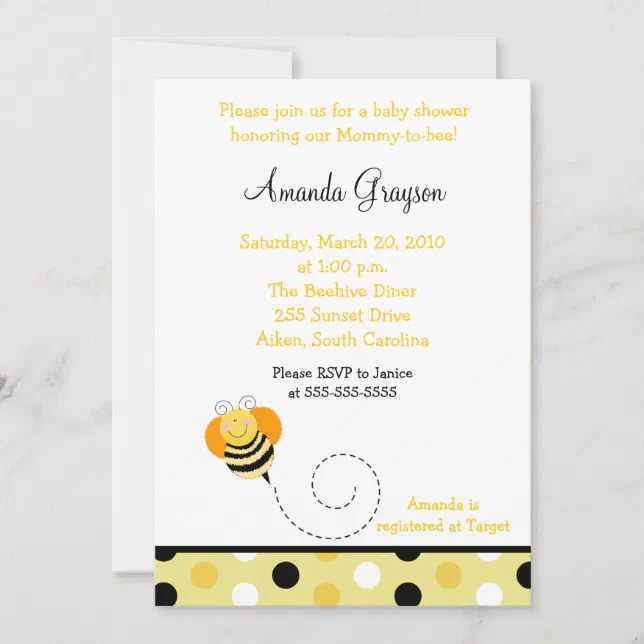 Bee Hop Bumble Bee Baby Shower Invitation 5x7 | Zazzle