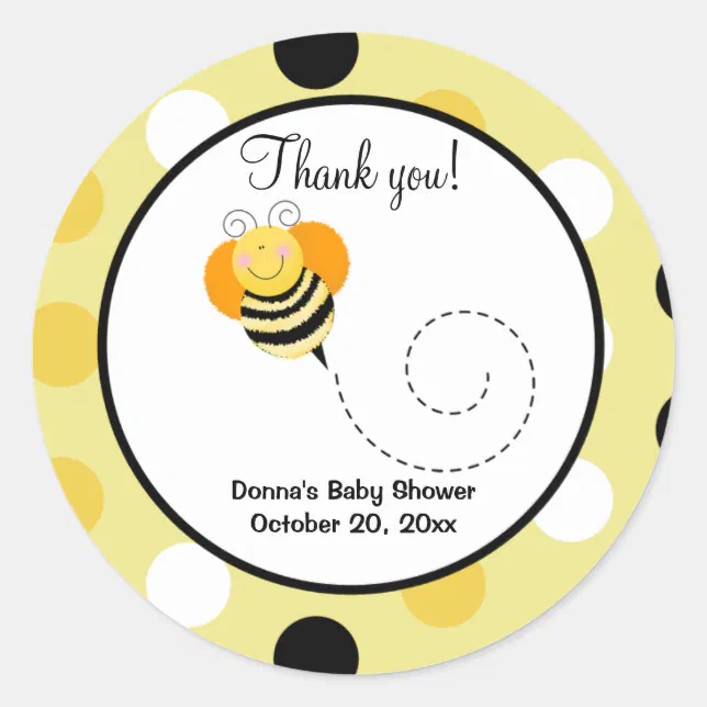 Bee Hop Bumble Bee Round Favor Sticker - Polkadot | Zazzle