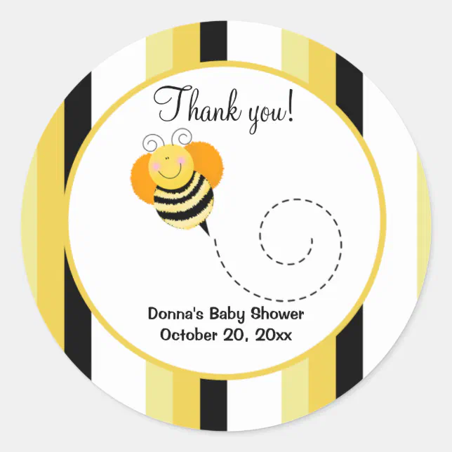 Bee Hop Bumble Bee Round Favor Sticker - Striped | Zazzle