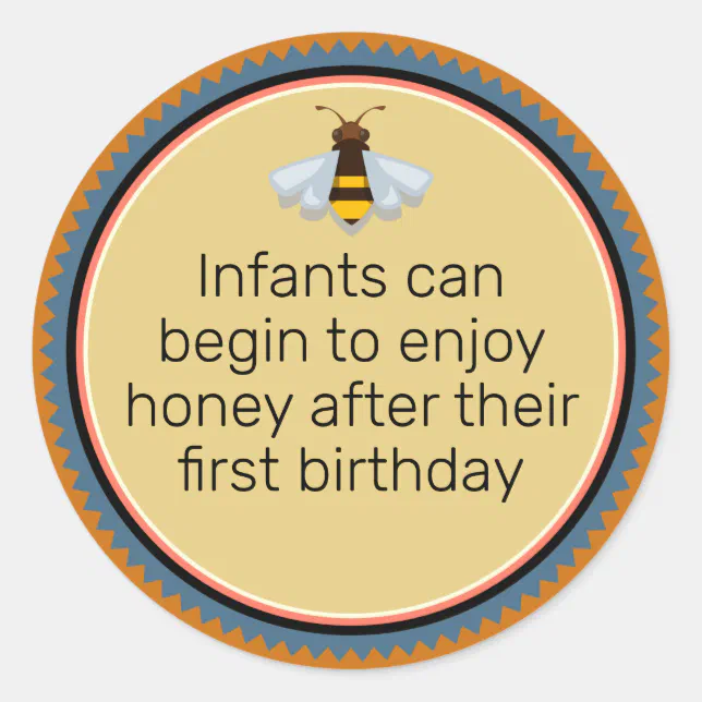 Bee Icon Honey Infant Warning Amber Classic Round Sticker | Zazzle