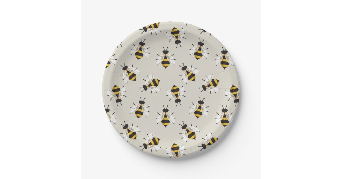 Bee Illustration Patterned Paper Plate | Zazzle