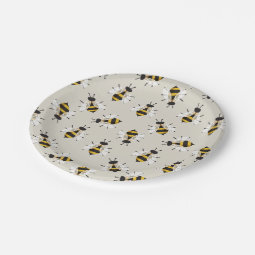 Bee Illustration Patterned Paper Plate | Zazzle