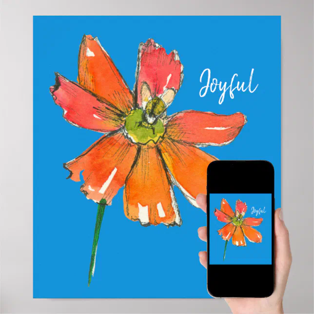 Bee Joyful Orange Daisy Flower Positive Words Poster | Zazzle