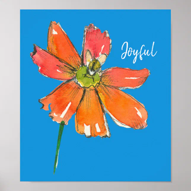 Bee Joyful Orange Daisy Flower Positive Words Poster | Zazzle