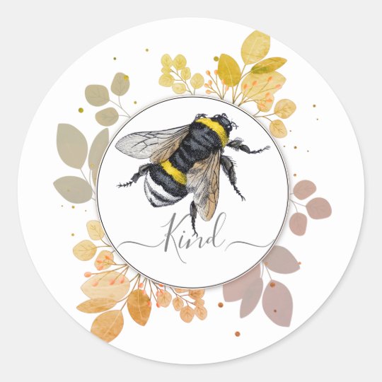Bee Kind With Greenery Classic Round Sticker | Zazzle.com